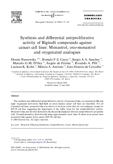 (PDF) Synthesis and differential antiproliferative activity of ...