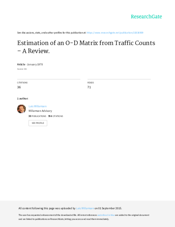 (PDF) Estimation of an O-D Matrix from Traffic Counts – A Review