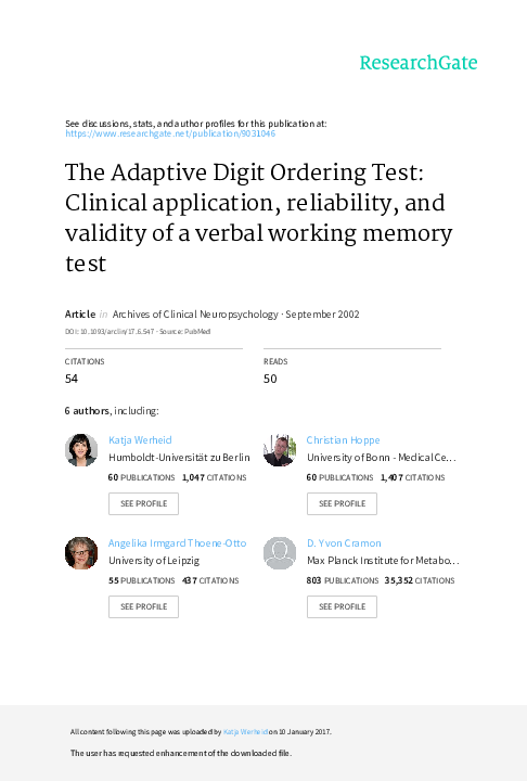 (PDF) The Adaptive Digit Ordering Test Clinical application ...