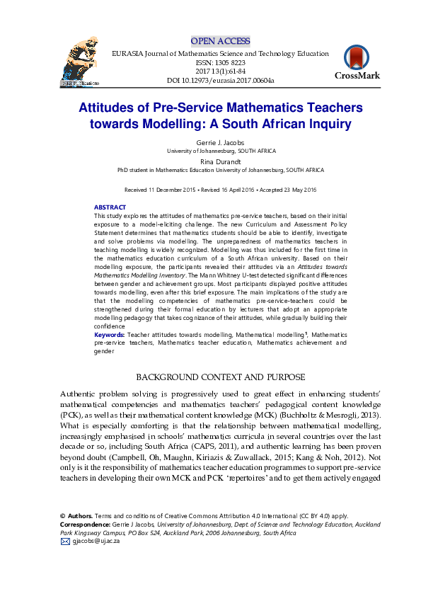 (PDF) Attitudes of Pre-Service Mathematics Teachers towards Modelling ...