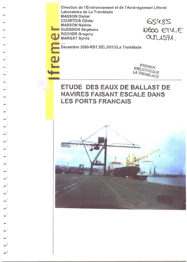 (PDF) Etude des eaux de ballast de navires faisant escale dans les ...