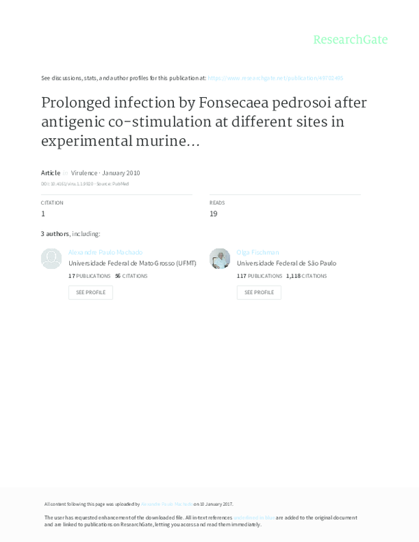 (PDF) Prolonged infection by Fonsecaea pedrosoi after antigenic co ...