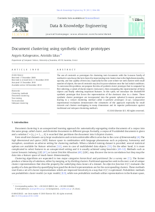 Pdf Document Clustering Using Synthetic Cluster Prototypes