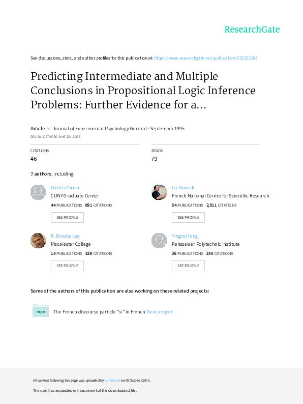 (PDF) Predicting intermediate and multiple conclusions in propositional logic inference problems ...