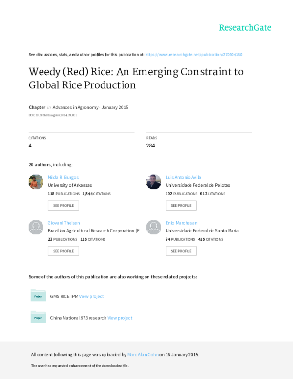 (PDF) Weedy (Red) Rice: An Emerging Constraint to Global Rice Production