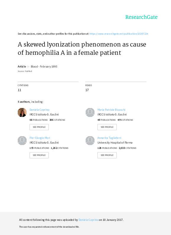 (PDF) A skewed lyonization phenomenon as cause of hemophilia A in a ...