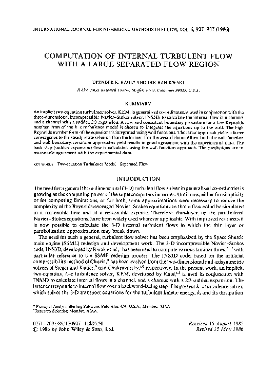 (PDF) Computation of internal turbulent flow with a large separated ...