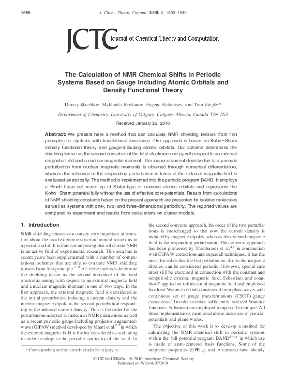 (PDF) The Calculation of NMR Chemical Shifts in Periodic Systems Based on Gauge Including Atomic ...