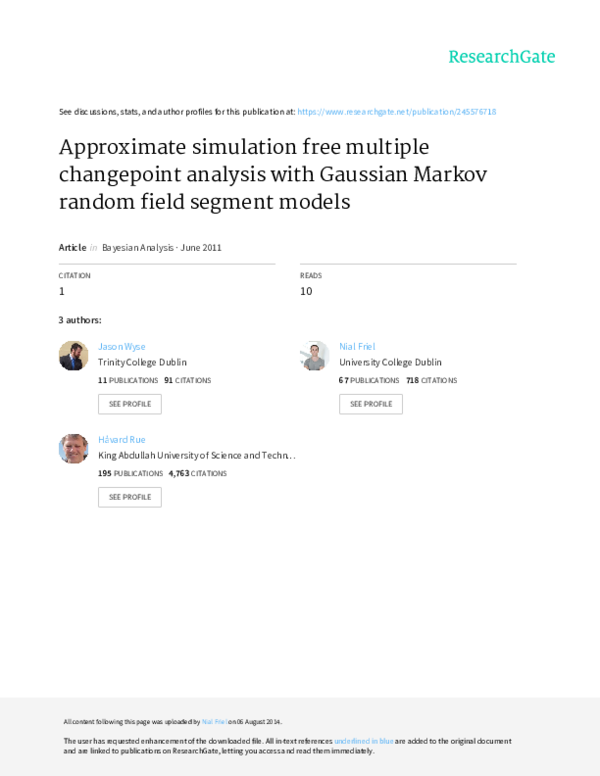(PDF) Approximate simulation free multiple changepoint analysis with Gaussian Markov random ...
