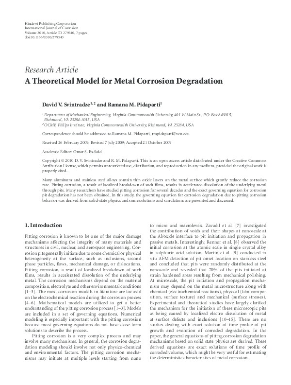 (PDF) A Theoretical Model for Metal Corrosion Degradation