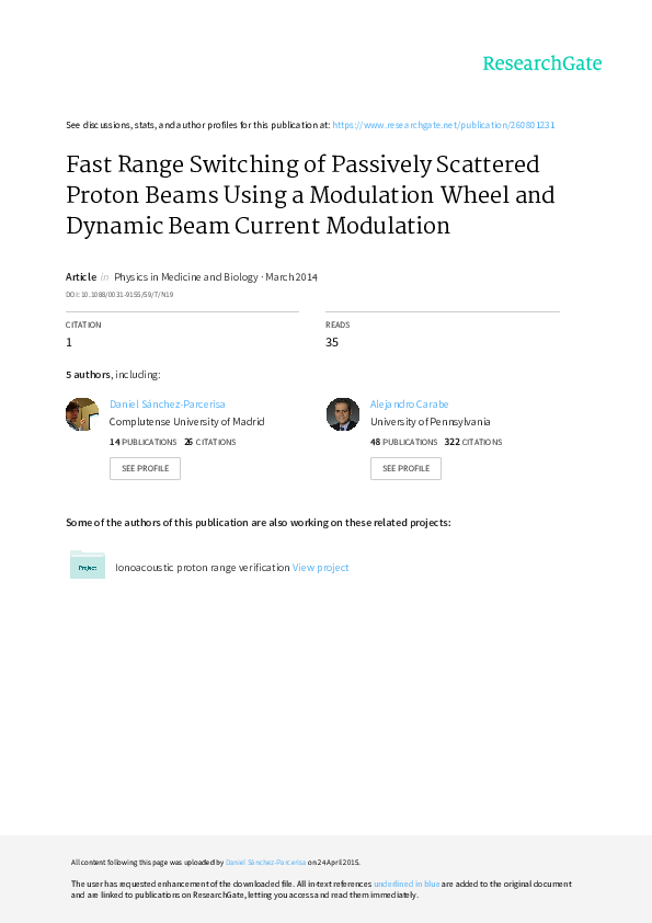 (PDF) Fast range switching of passively scattered proton beams using a ...