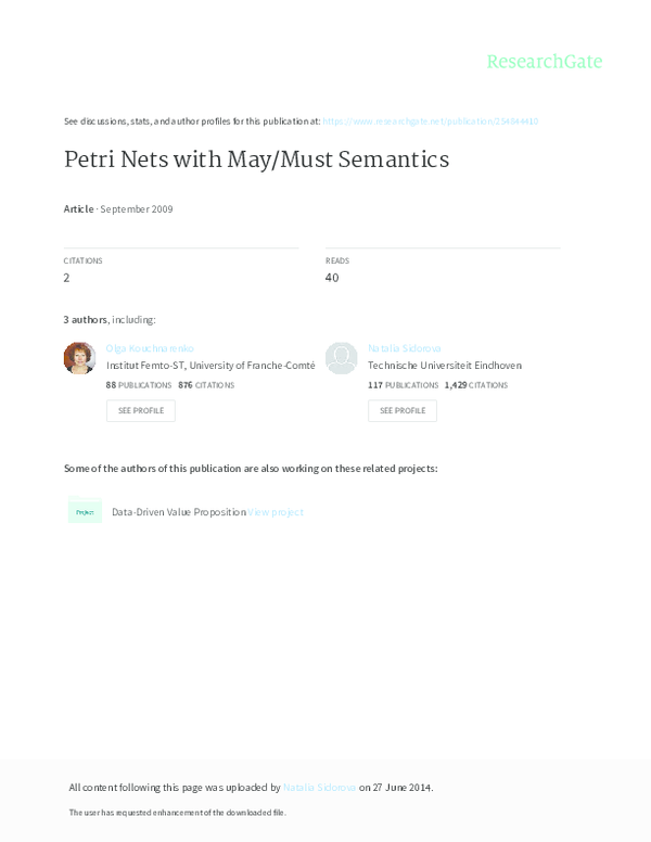 (PDF) Petri Nets with May/Must Semantics—Preserving Properties through Data Refinements