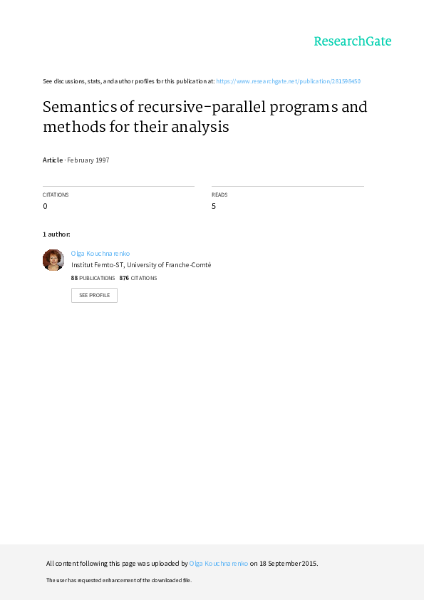 Pdf Semantics Of Recursive Parallel Programs And Methods For Their Analysis