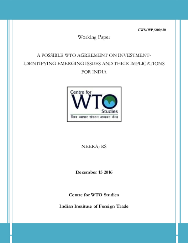 (PDF) A Possible WTO Agreement on Investment: Identification of Issues and Implications for India