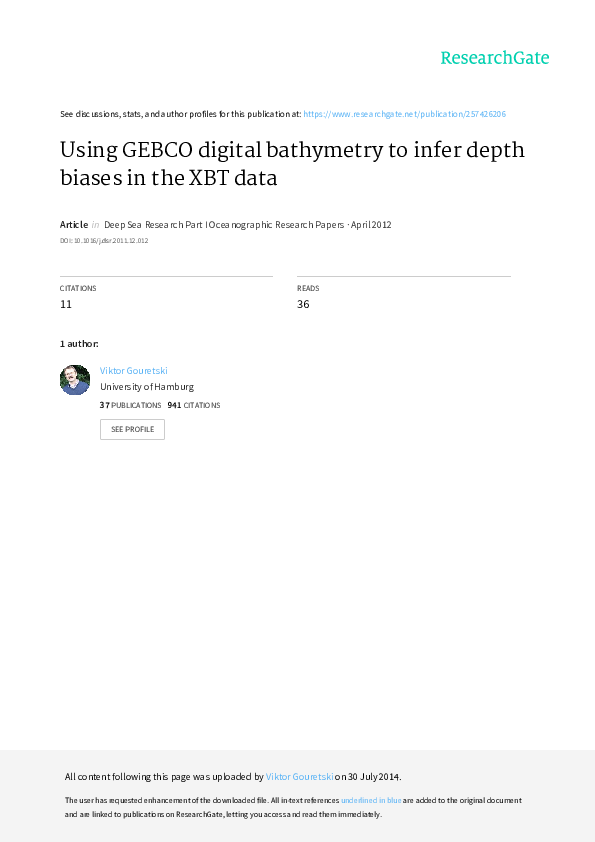 Pdf Using Gebco Digital Bathymetry To Infer Depth Biases In The Xbt