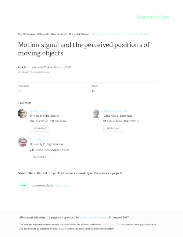 (PDF) Motion signal and the perceived positions of moving objects
