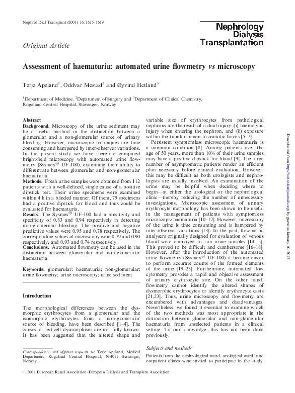 (PDF) Assessment of haematuria: automated urine flowmetry vs microscopy