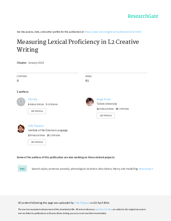 (PDF) Measuring Lexical Proficiency in L2 Creative Writing