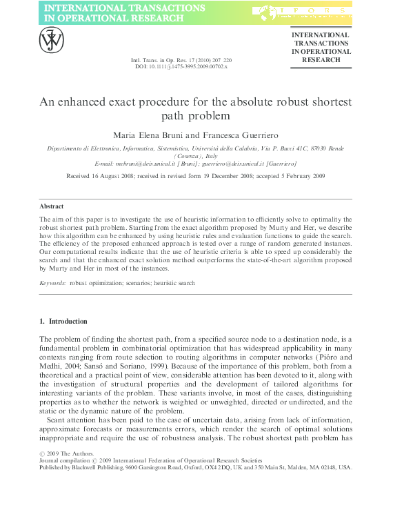 (PDF) An enhanced exact procedure for the absolute robust shortest path ...