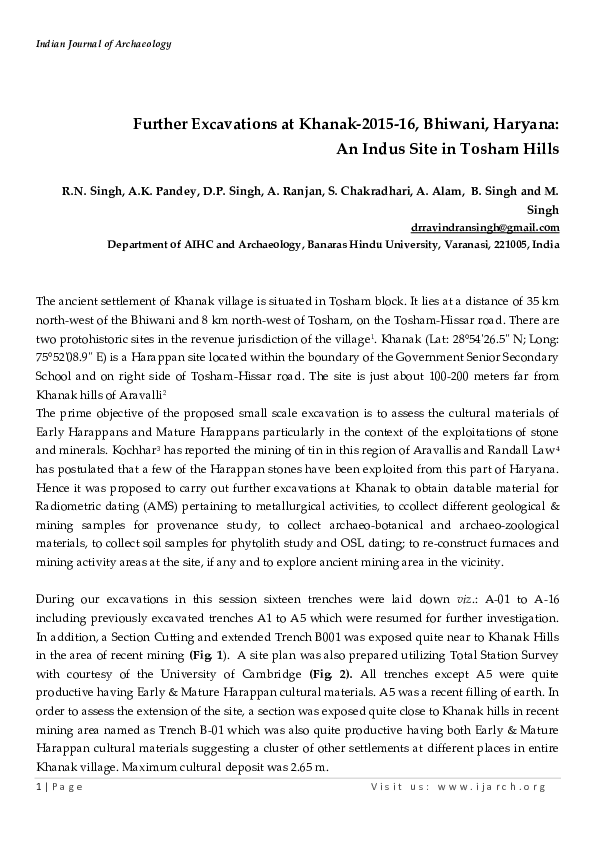 (PDF) Further Excavations at Khanak-2015-16, Bhiwani, Haryana: An Indus ...