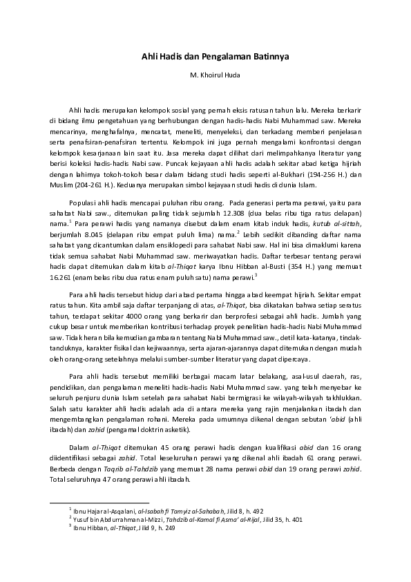 (PDF) Ahli Hadis dan Pengalaman Batinnya
