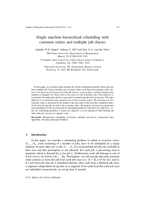 Pdf Single Machine Hierarchical Scheduling With Customer Orders And Multiple Job Classes