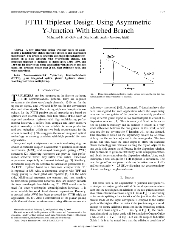 (PDF) FTTH triplexer design using asymmetric y-junction with etched branch
