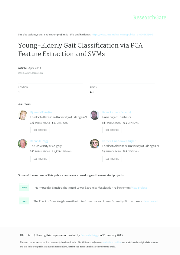 (PDF) Young-Elderly Gait Classification via PCA Feature Extraction and SVMs