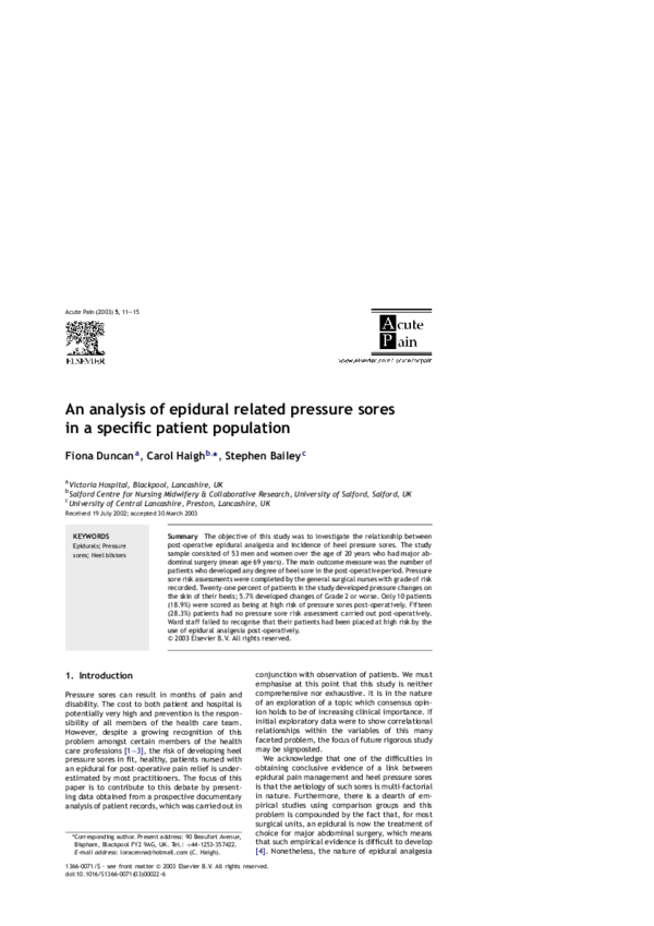 Pdf An Analysis Of Epidural Related Pressure Sores In A Specific
