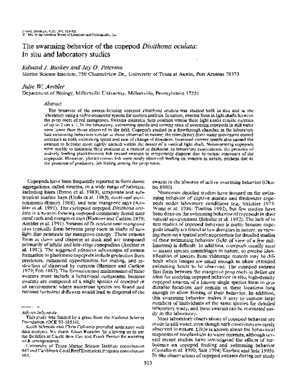 (PDF) The swarming behavior of the copepod Dioithona oculata: In situ ...