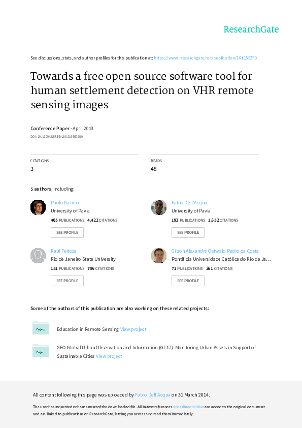 (PDF) Towards a free open source software tool for human settlement detection on VHR remote ...