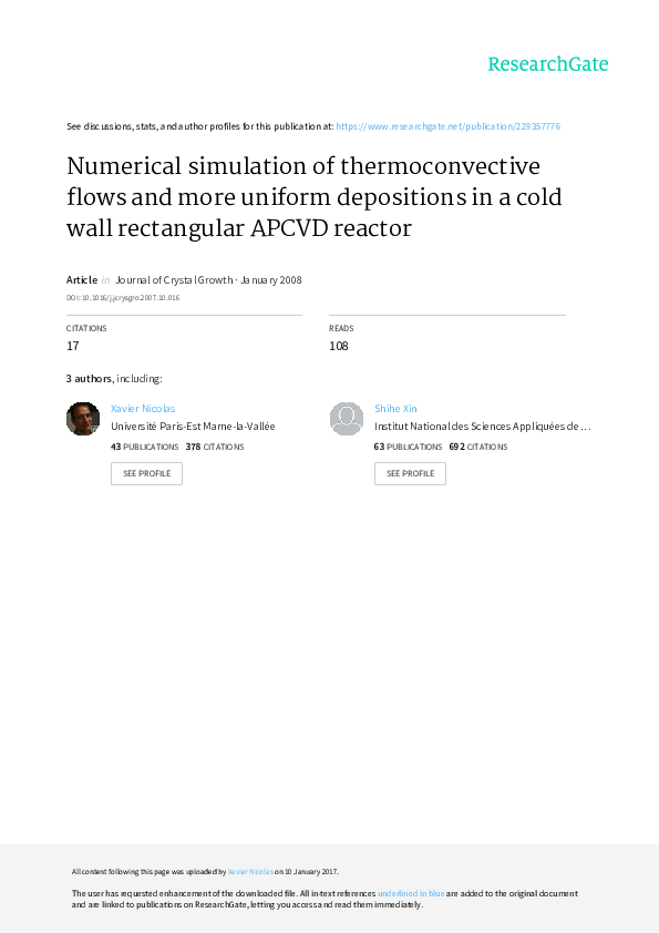 (PDF) Numerical simulation of thermoconvective flows and more uniform ...