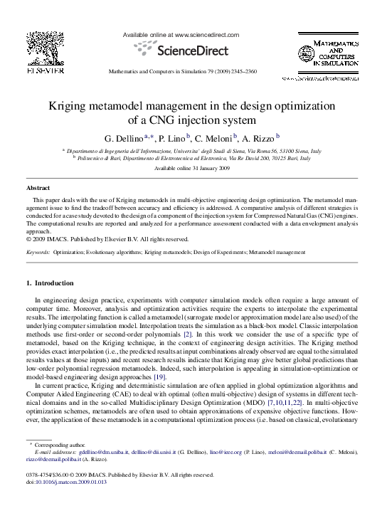 (PDF) Kriging metamodel management in the design optimization of a CNG injection system