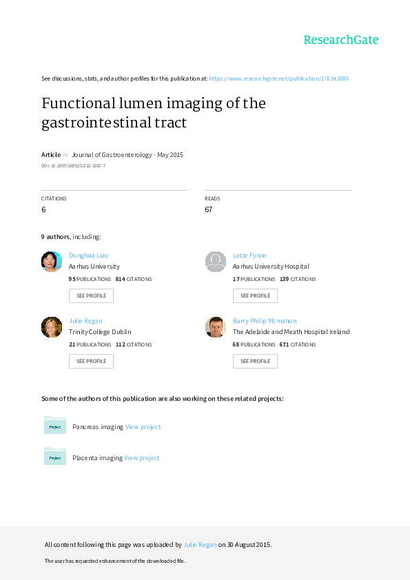 (PDF) Functional lumen imaging of the gastrointestinal tract | Barry P ...