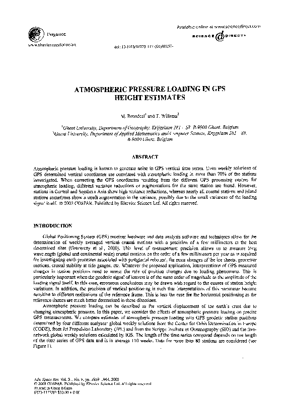 (PDF) Atmospheric pressure loading in GPS height estimates