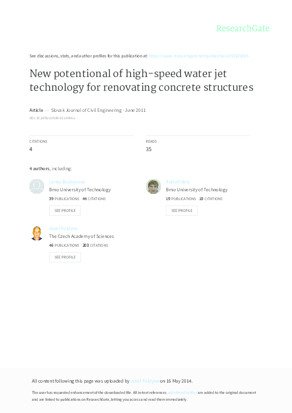 (PDF) New potentional of high-speed water jet technology for renovating ...