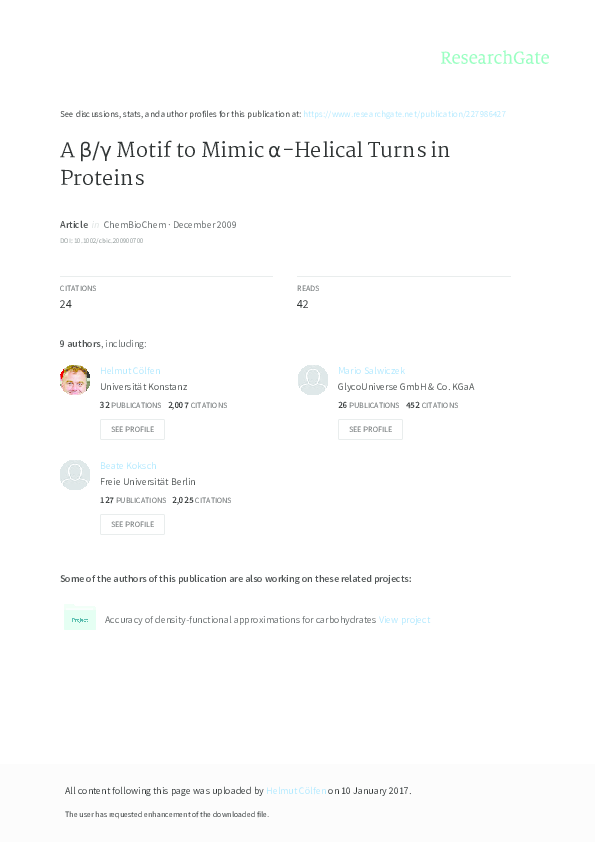 (PDF) A β/γ Motif to Mimic α-Helical Turns in Proteins