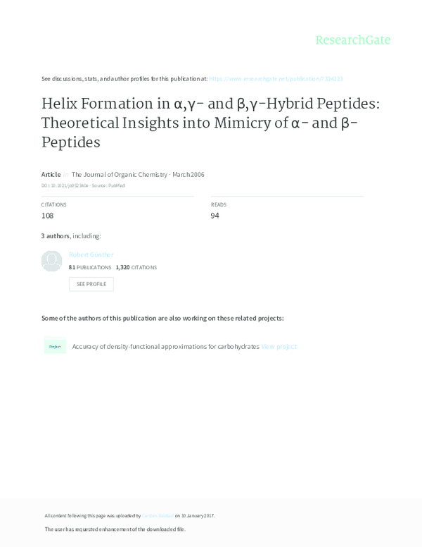 (PDF) Helix Formation in α,γ- and β,γ-Hybrid Peptides: Theoretical ...