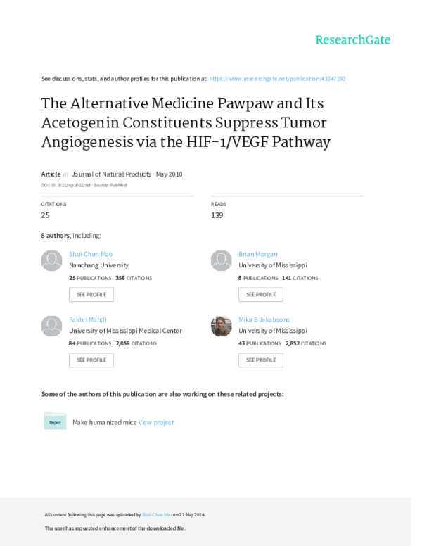 (PDF) The Alternative Medicine Pawpaw and Its Acetogenin Constituents ...