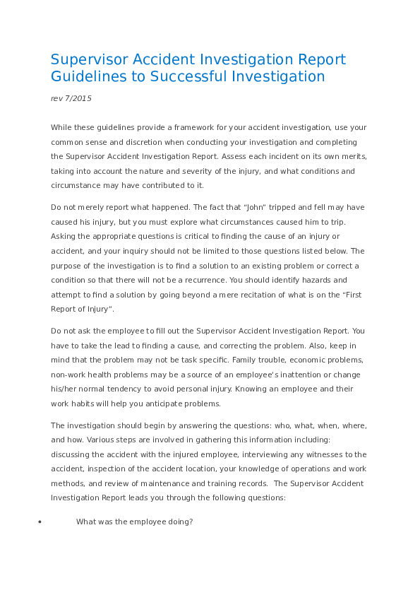 (DOC) Supervisor Accident Investigation Report Guidelines to Successful ...