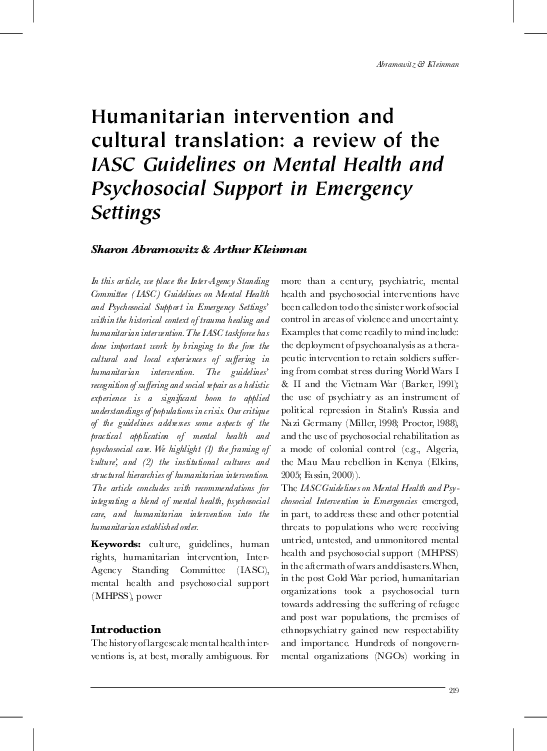 (PDF) Humanitarian intervention and cultural translation: a review of the IASC Guidelines on ...