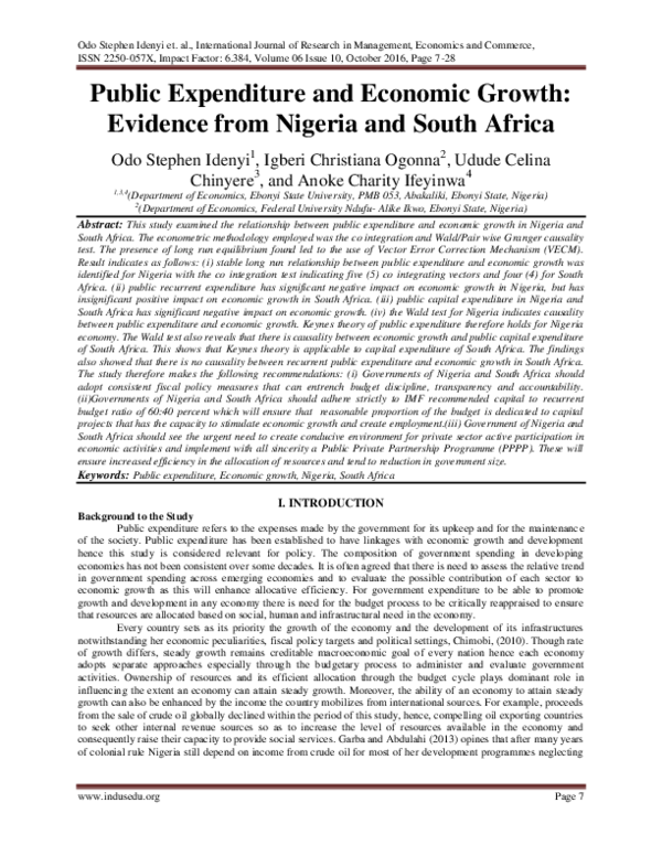 (PDF) Public Expenditure and Economic Growth: Evidence from Nigeria and ...