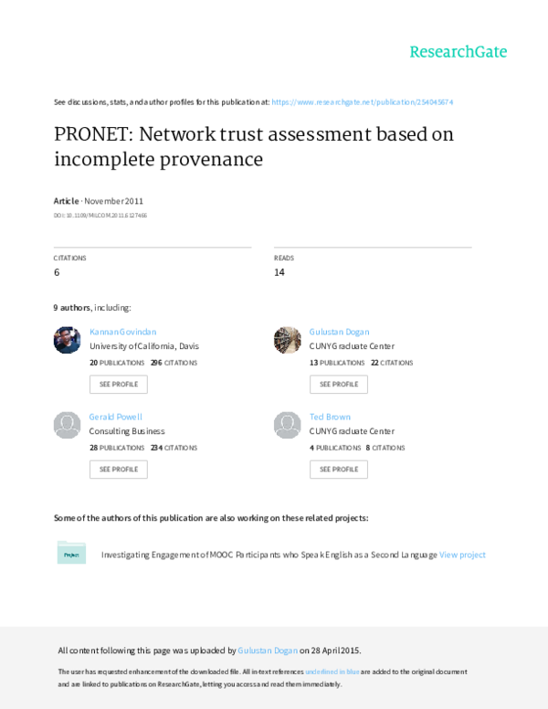 (PDF) PRONET: Network trust assessment based on incomplete provenance