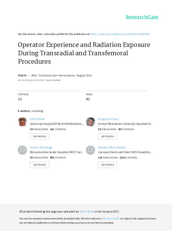 (PDF) Operator experience and radiation exposure during transradial and ...