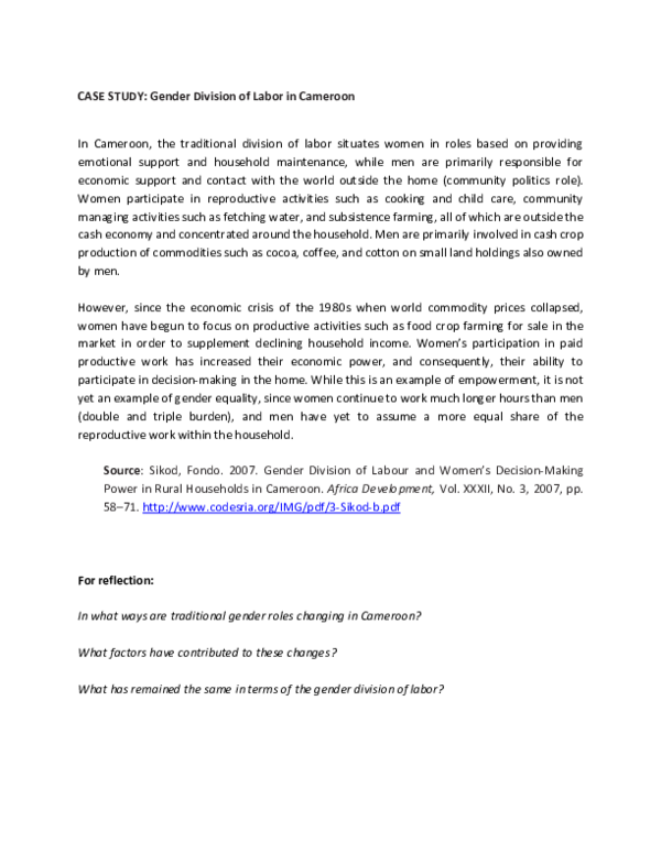 (PDF) CASE STUDY: Gender Division of Labor in Cameroon