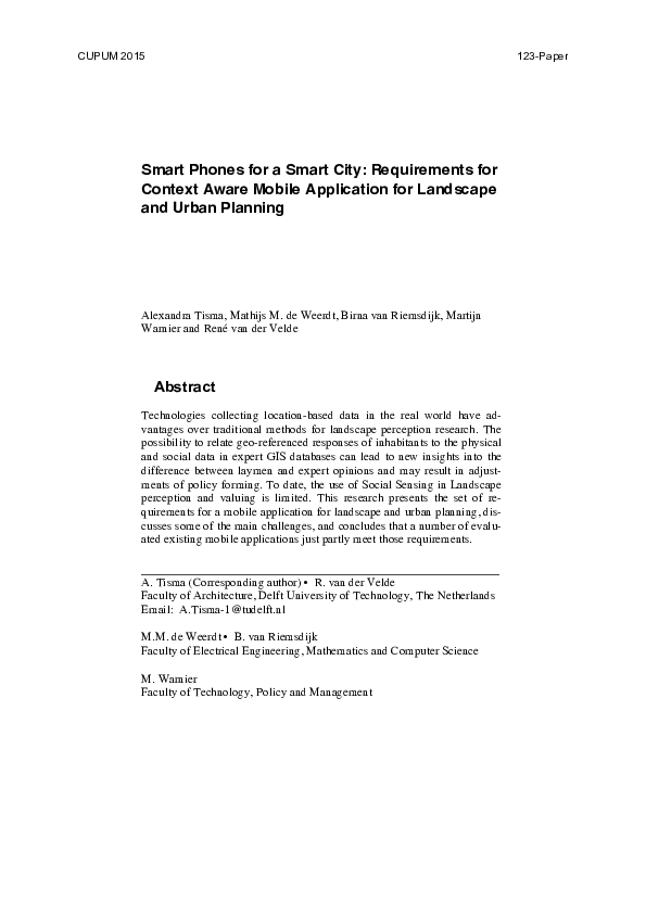 (PDF) Smart Phones for a Smart City: Requirements for Context Aware Mobile Application for ...