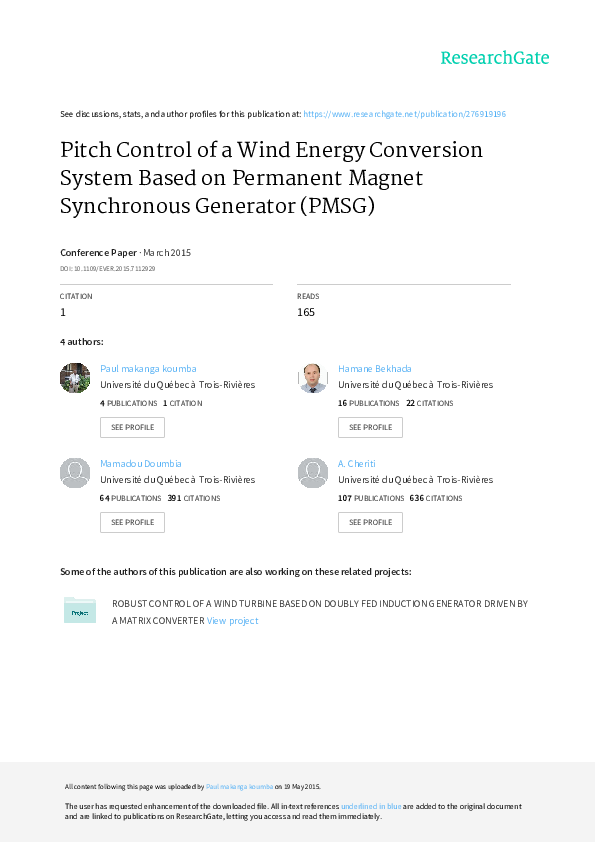 (PDF) Pitch control of a Wind Energy Conversion System based on ...
