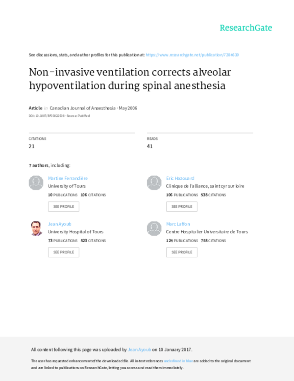 (PDF) Non-invasive ventilation corrects alveolar hypoventilation during ...