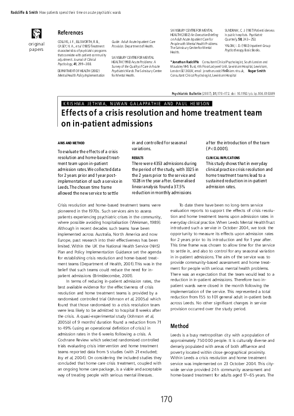 (PDF) Effects of a crisis resolution and home treatment team on in ...