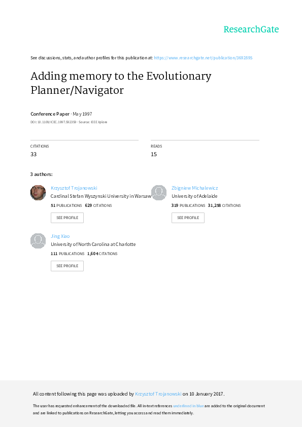 (PDF) Adding Memory to the Evolutionary Planner/Navigator